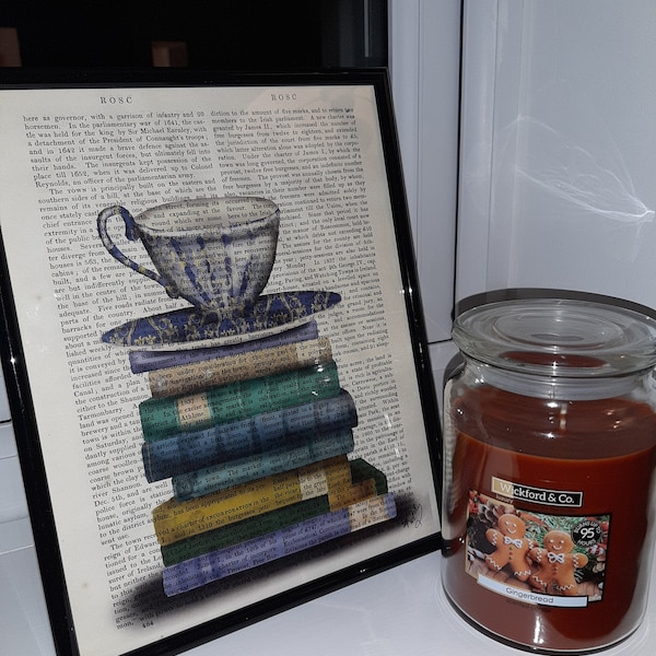 Teacup & Books - Teacup Print Kitchen Poster Country Kitchen Art ...