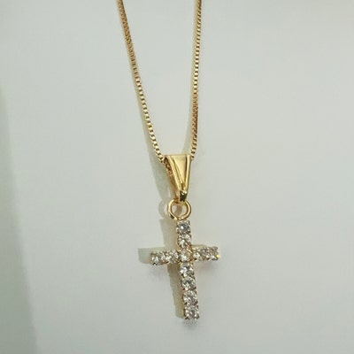18K Baby Cross Necklace,rope Chain With Cross,kids Gold Cross Necklace ...