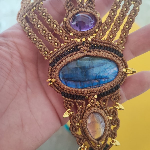 Tribal Macrame Necklace With Natural Rose Quartz, Festival Choker ...