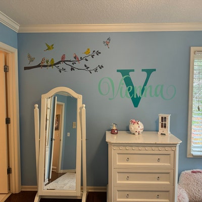 Personalized Name Wall Decal Girl Monogram Initial Fancy Cursive Name ...