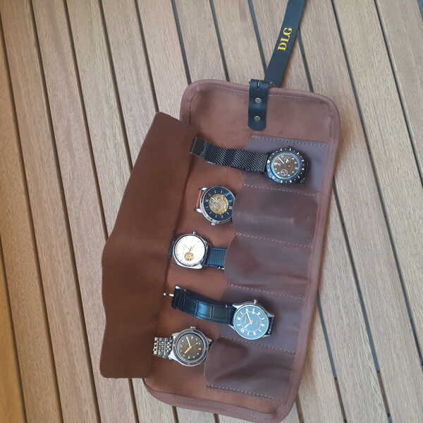 Watch Roll Leather, Personalized Watch Roll With Embossed Monogram ...