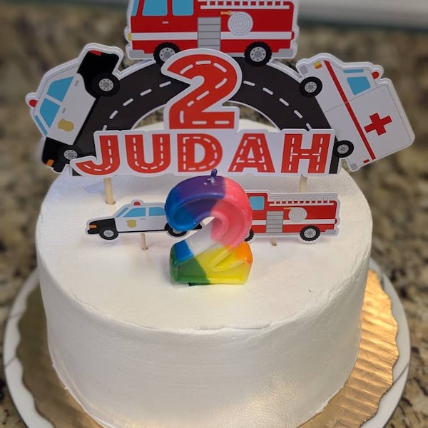 Personalized Rescue Vehicle Cake Topper, Emergency Vehicle, Fire Truck ...