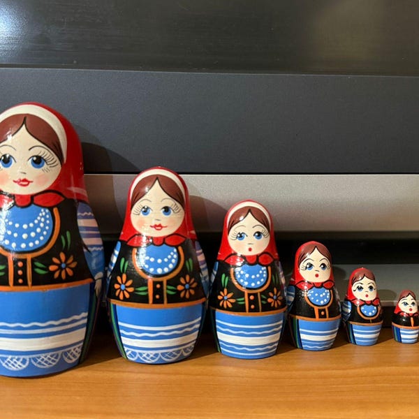 Handmade Blue Babushka Nesting Doll Set: Traditional Montessori Toy - Etsy