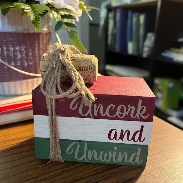 Wine Mini Wood Book Stack, Wine Themed Book Stack Tier Tray Decor ...