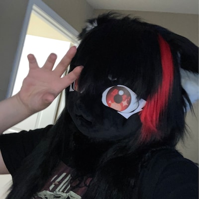 Fur Furry Cosplay Mask Head With Black Hair, Kig Kemono Mask, Fursuit ...