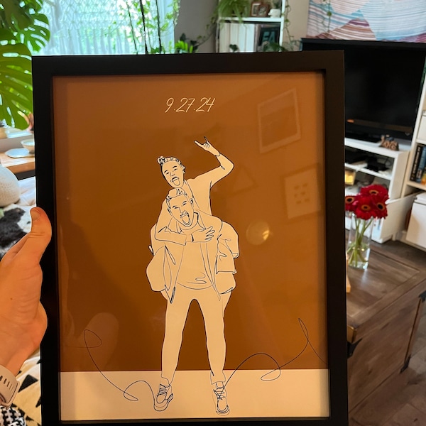 Custom Couple Line Art Portrait, Custom Couple Gift, Engagement Drawing ...