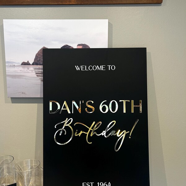 3D Gold Mirror Happy Birthday Acrylic Welcome Entrance Sign, Let's ...