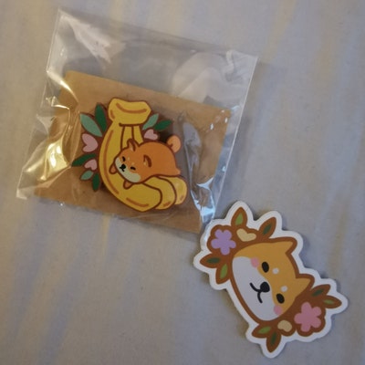 Floral Doge Pin Cute Shiba Inu Wooden Pin - Etsy