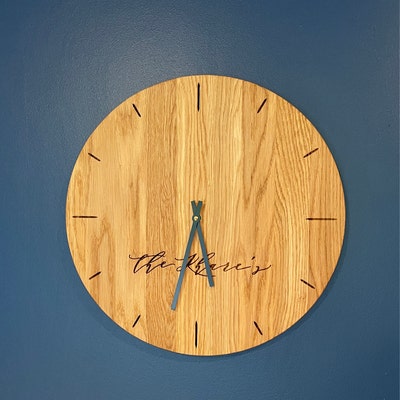 Oak Wood Wall Clock Engraved Personalised Custom Unique Family Wedding ...