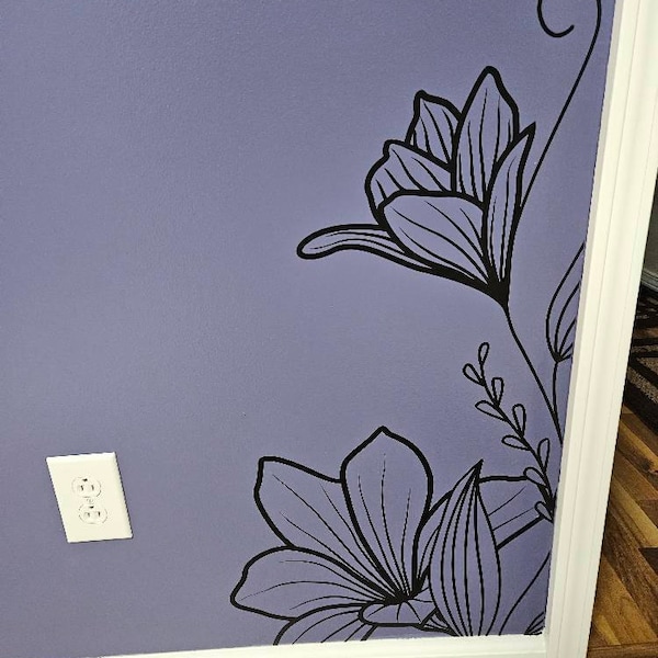 Line Drawing Corner Wall Decals, Accent Floral Line Drawing Corner ...
