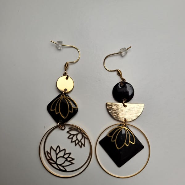 Boucles d'oreilles asymétriques dépareillées acier inoxydable doré et ...