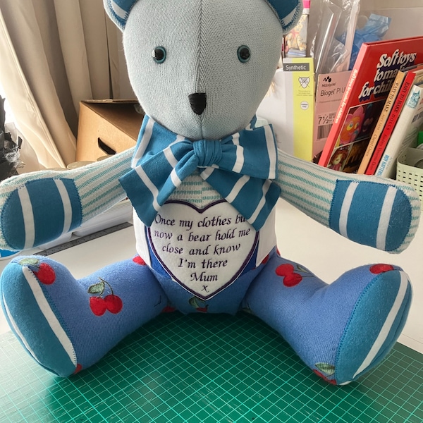 Personalised Heart Shaped Memory Embroidery Patch for a Memory Bear Once My Clothes but Now a ...