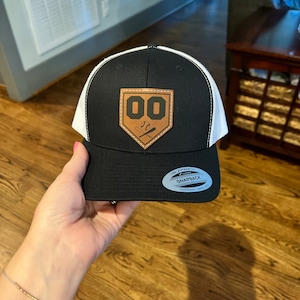 Personalized Player Number Leather Patch Hat Personalized Baseball Hat ...