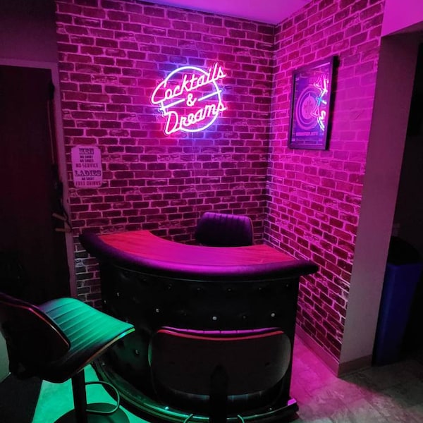 Cocktails & Dreams Neon Sign, Retro 80's Bar Neon Sign, Arcade or Man ...