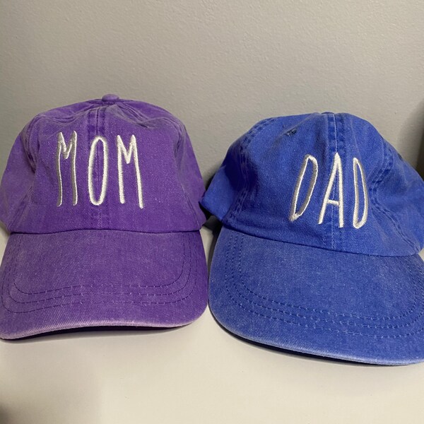 Mom & Dad EMBROIDERED Dad Hat, Pigment Dyed Unstructured Baseball Cap ...