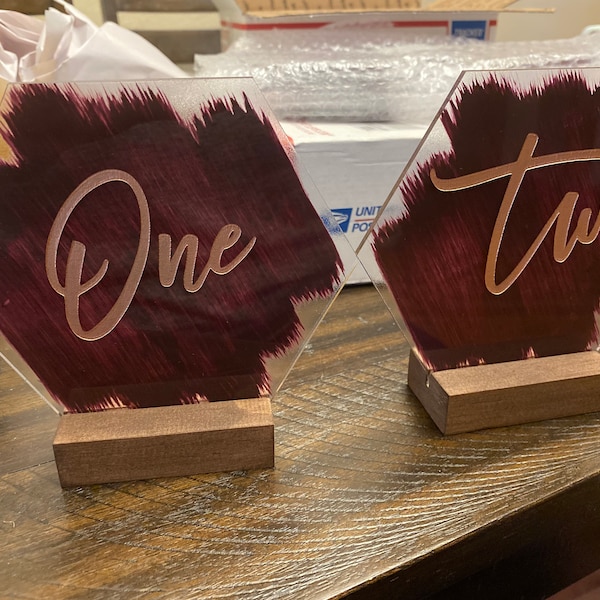 Wedding Painted Back Acrylic Table Number, Hexagon Acrylic Table Number ...