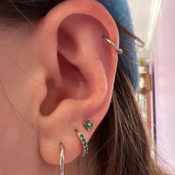 Flower Charm Hoop Earrings Set for Multiple Piercings, Gold Pave Hoop ...