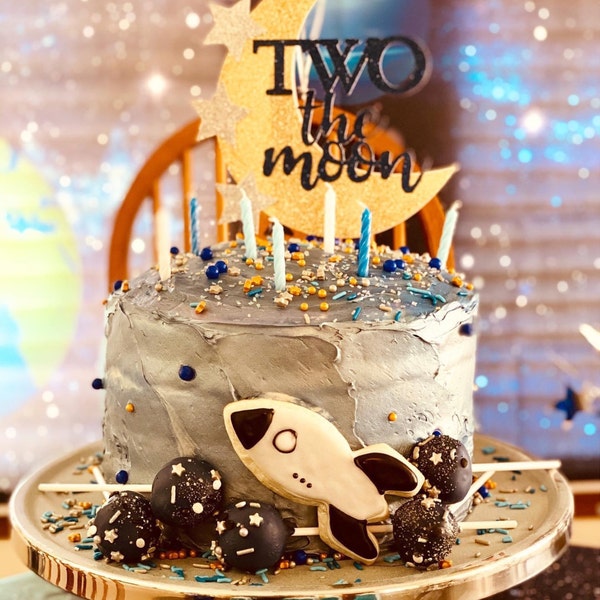 Two the Moon Birthday Cake Topper, Second Birthday Decoration, Outer ...