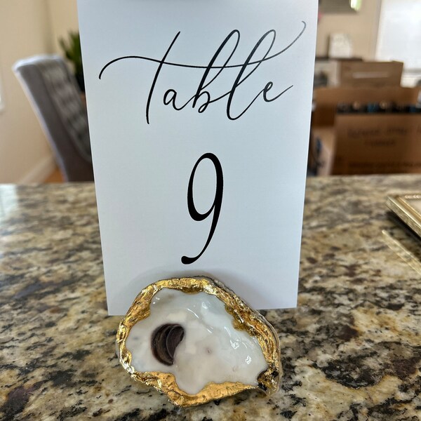 Gold Leaf Oyster Shell Table Number Card Holder | Wedding Name Card ...