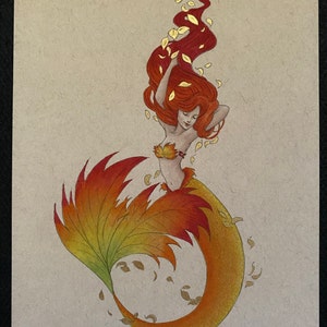 Autumn Mermaid Art, Fantasy Print, Fall Mermaid Painting Wall Art ...