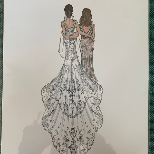 Custom Mother of the Bride Gift Drawing From Daughter in YOUR Dresses ...
