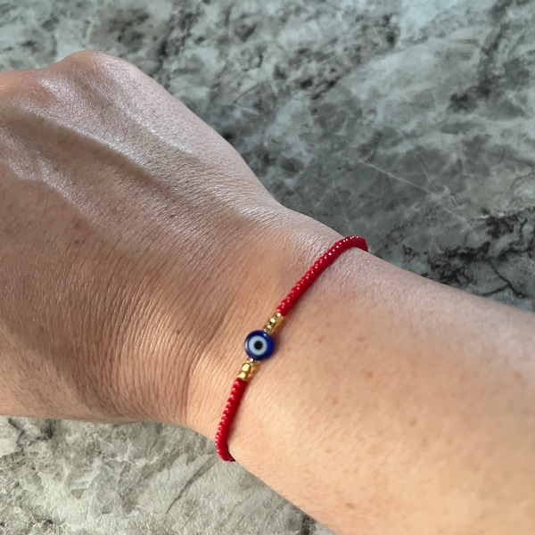 Red Evil Eye Bracelet, Dainty Evil Eye Bracelet, Beaded Evil Eye ...