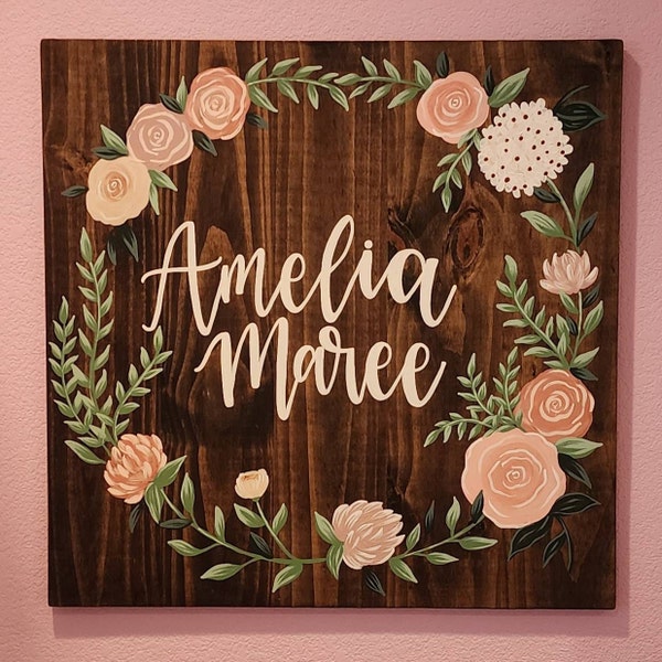 Custom Painted Baby Name Sign, Baby Girl Nursery Decor, Gallery Wall ...
