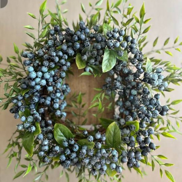 Blue Berry Wreath for Spring Winter Home Decor Candle Ring Tabletop ...