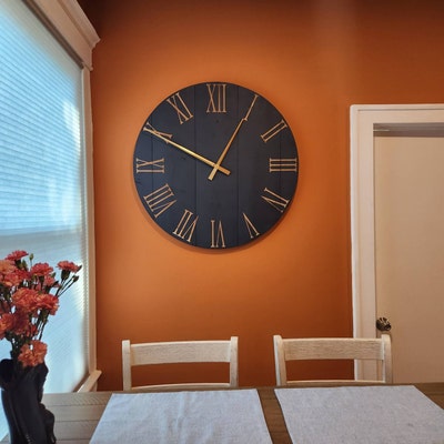 Large Wall Clock Navy & Gold Mid Century Modern Modern Home Decor ...