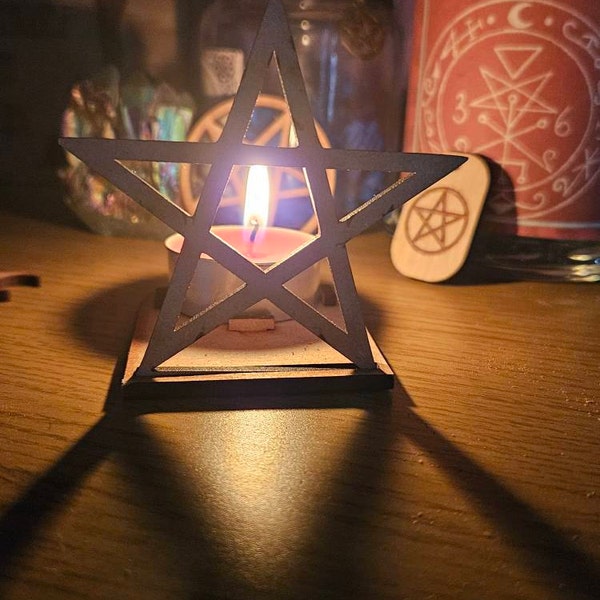 Flat Pack Pentacle Pentagram Laser Cut Tealight Candle Holder Altar ...