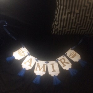 Custom Name Banner With Crowns, White Blue and Gold Banner With Tulle ...