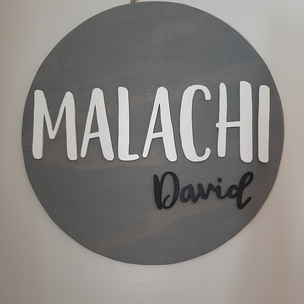 Round Circle 3d Wood Name Sign Room Nursery Name Sign Decor Baby Shower ...