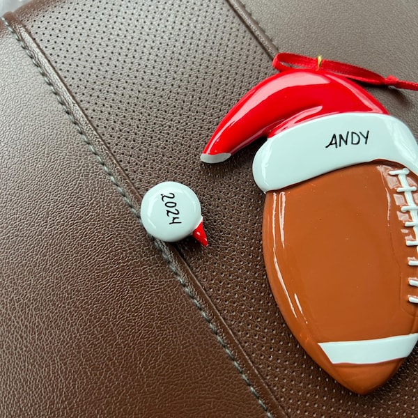 Personalized Football With Santa Hat Sports Christmas Ornament - Etsy