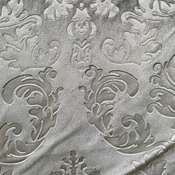 Gray Damask Embossed Velvet Upholstery Drapery Fabric - Sold by the ...