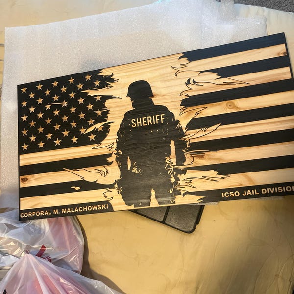 Custom Engraved Sheriff's Wooden Flag - Personalized Law Enforcement ...