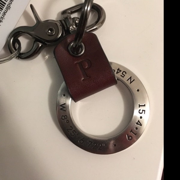 Personalized Gift - Custom Coordinates Leather Keychain or ANY TEXT ...