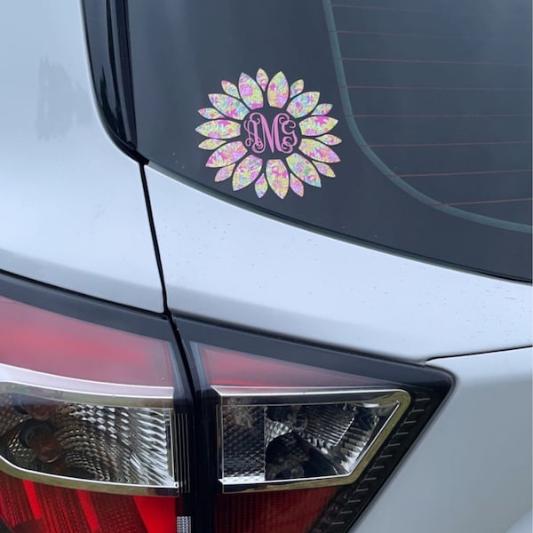 Sunflower Monogram Car Decal | Flower Monogram | Sunflower Custom Decal ...