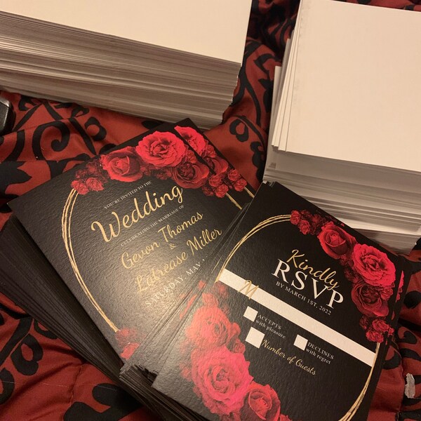 Romantic Red Rose Wedding Invitation,red Roses,wedding Invite,black ...