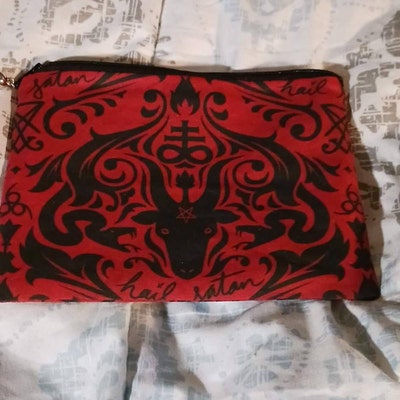 Hail Satan Zipper Pouch Baphomet Cosmetic Bag Satanic Pencil Pouch ...