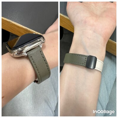 Leather Handmade Strap for Apple Watch Straight and Slim Band 9, 8, 7 ...