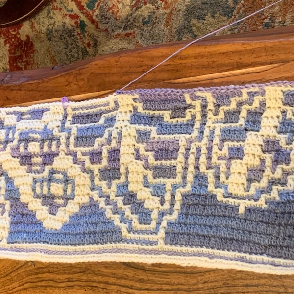 Flower Doodles Overlay Mosaic and Interlocking Filet, DIGITAL PATTERN ...