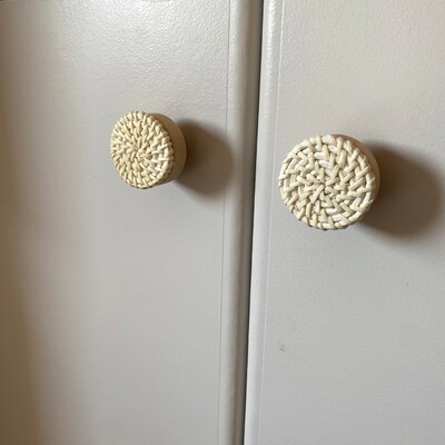 6 Pcs Rattan Door Knobs for Drawer, Cabinet Wicker Woven Pull Handles ...