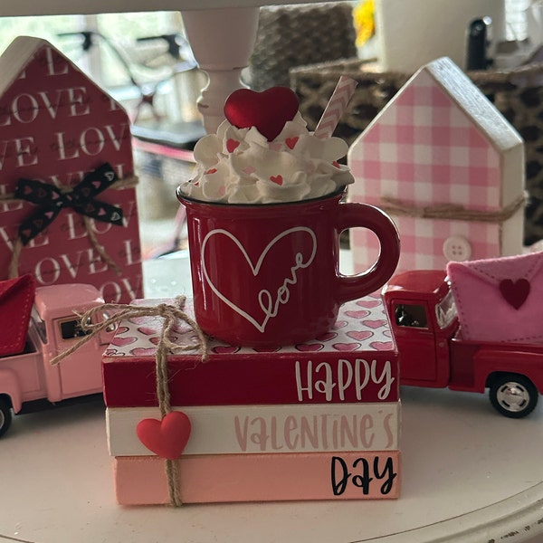 Valentines Books/valentine’s Day Decor/ Tiered Tray Decor/ Wood Books ...