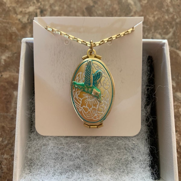 Hummingbird Locket Necklace: Hand-painted Floral Photo Keepsake Pendant ...