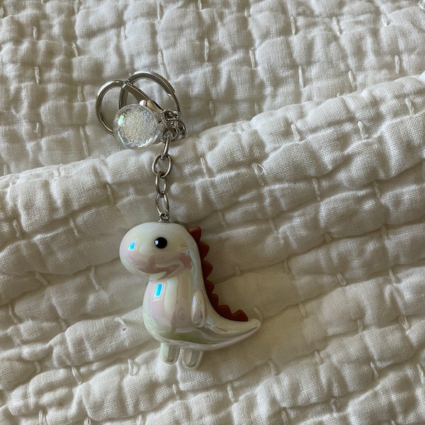 Chibi Iridescent Dinosaur Keychain - Etsy