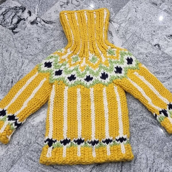 Yellow Icelandic Merino Wool Sweater, Hand Knitted Lopi Turtleneck ...