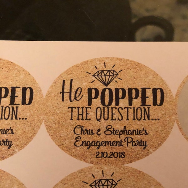 Wedding Favors, Bachelorette Stickers, He Popped the Question, Wedding ...