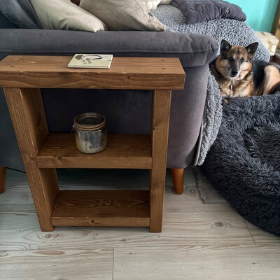 Rustic Wooden End With Two Shelves Slim Narrow Side Coffee Table, Various Wax Colours and Sizes ...
