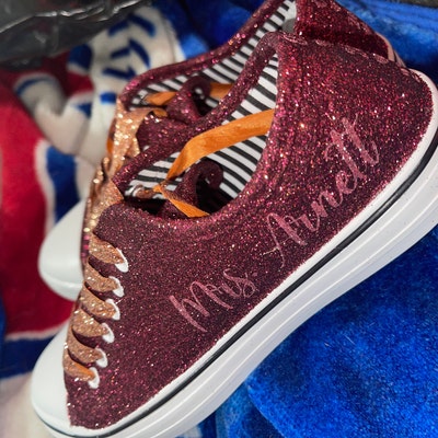 Burgundy Wedding Sneakers for Bride Sparkle, Maroon Red Glitter ...