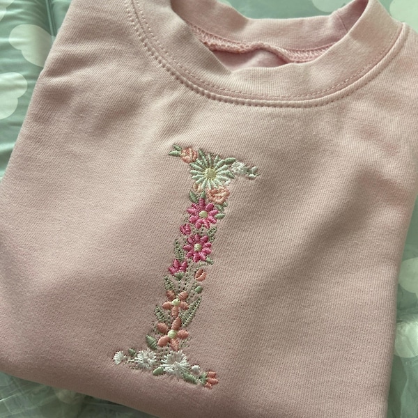 Children Embroidered Floral Initial Sweatshirt dusty Blue - Etsy